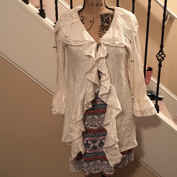 Puli | Jackets & Coats | Puli White Cascade Waterfall Jacket Sweater ...